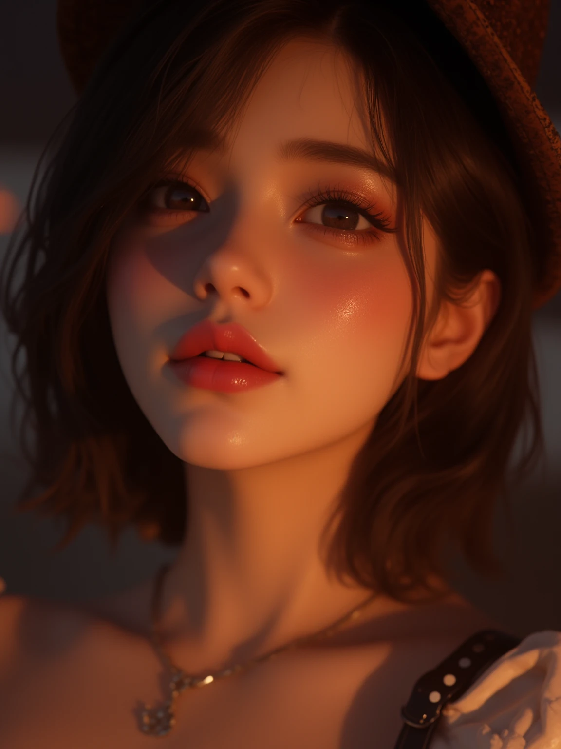 A close-up photo of a beautiful young hyper-feminine woman with a ...