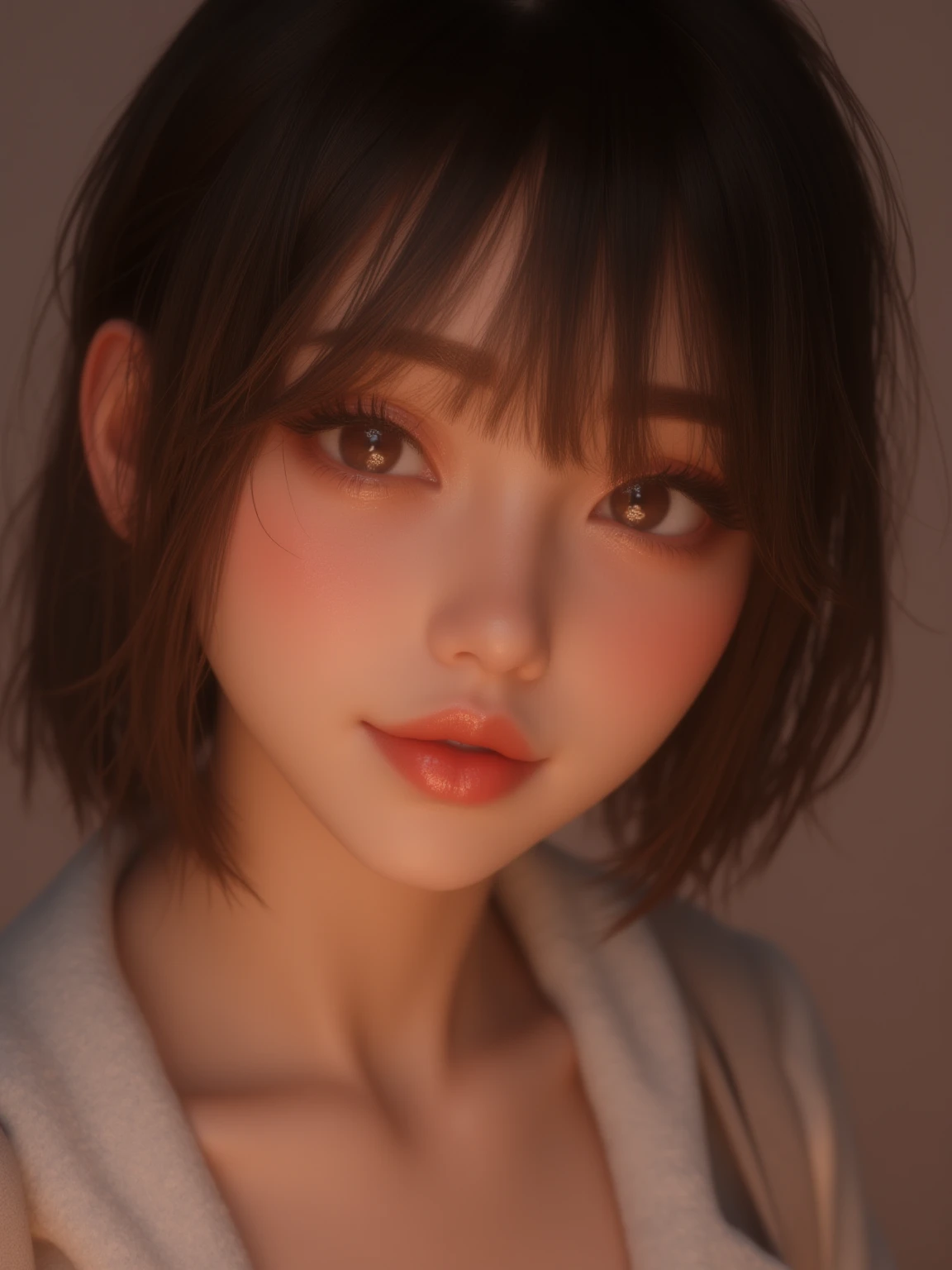 A close-up photo of a beautiful young hyper-feminine woman with a ...