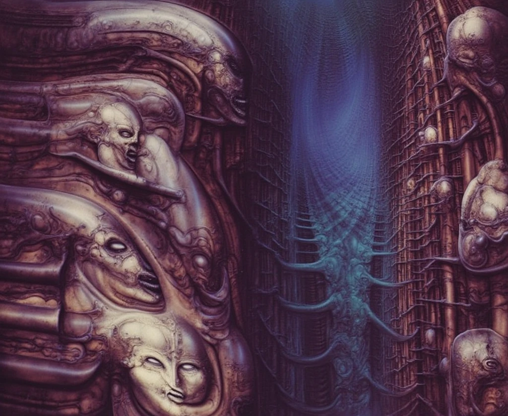 G1g3r, Giger_style, The image is a detailed view of H.R. Giger - SeaArt AI
