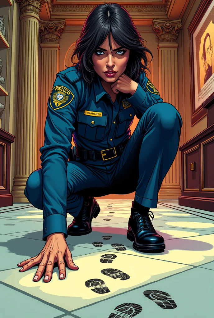 The policeman consults the footprints in the museum floor fashion comic ...