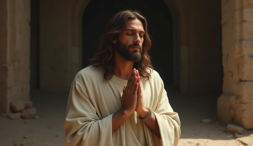 Create a realistic image of Jesus with folded hands praying - SeaArt AI