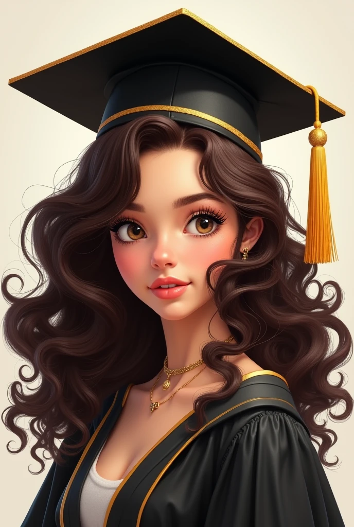Illustration of graduation cap with gold nuance, worn by a curly dark ...
