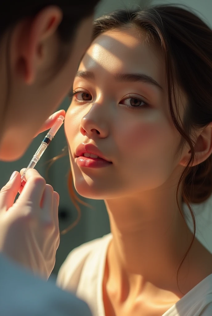 An advertisement for a very beautiful girl's face in a beauty center ...