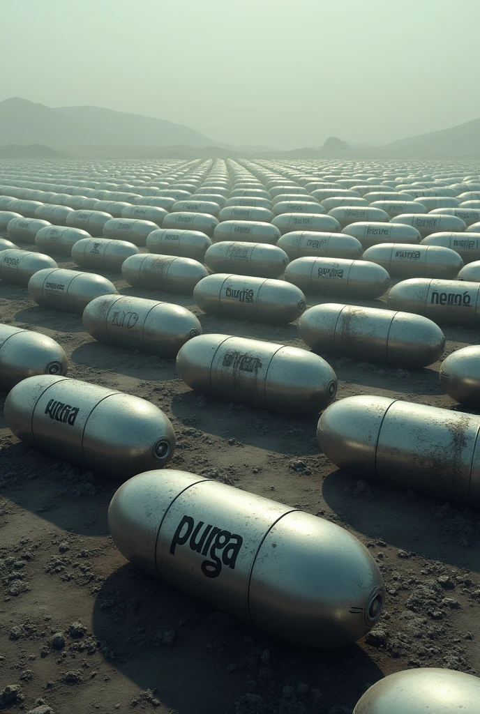 Desolate planet with closed capsules connected to each other with the ...
