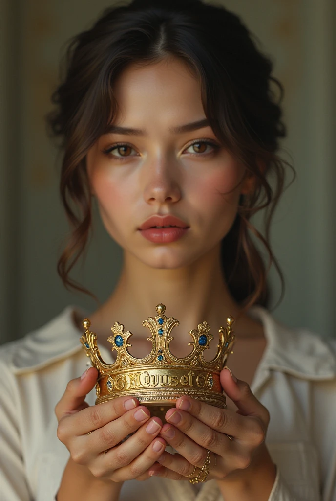 A crown with the name Youssef held by a beautiful girl - SeaArt AI