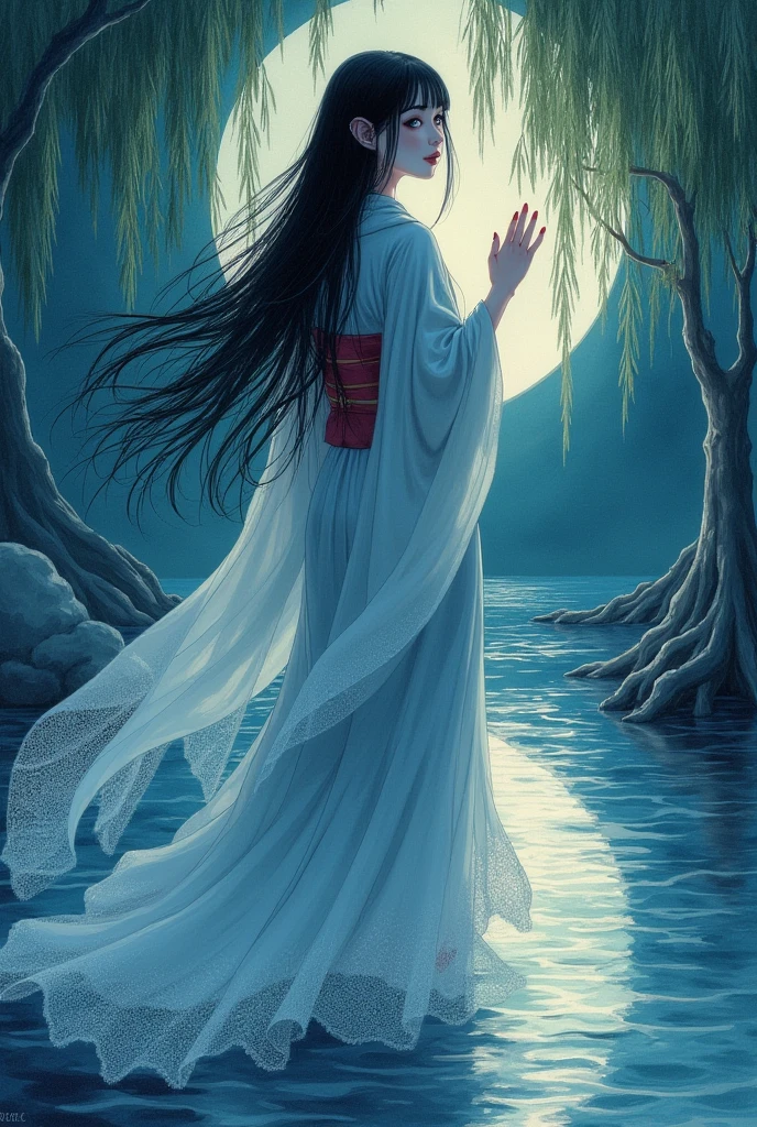 Japanese painting style、強烈なWatercolor、Traditional Japanese ghost images ...