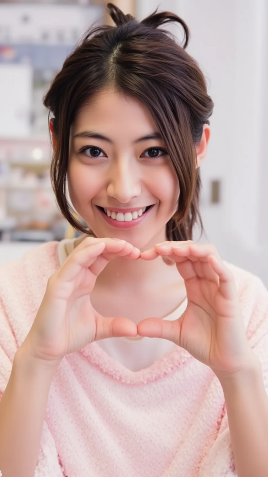 high res、 Wear fluffy off-shoulder pajamas with a cute smile and use ...