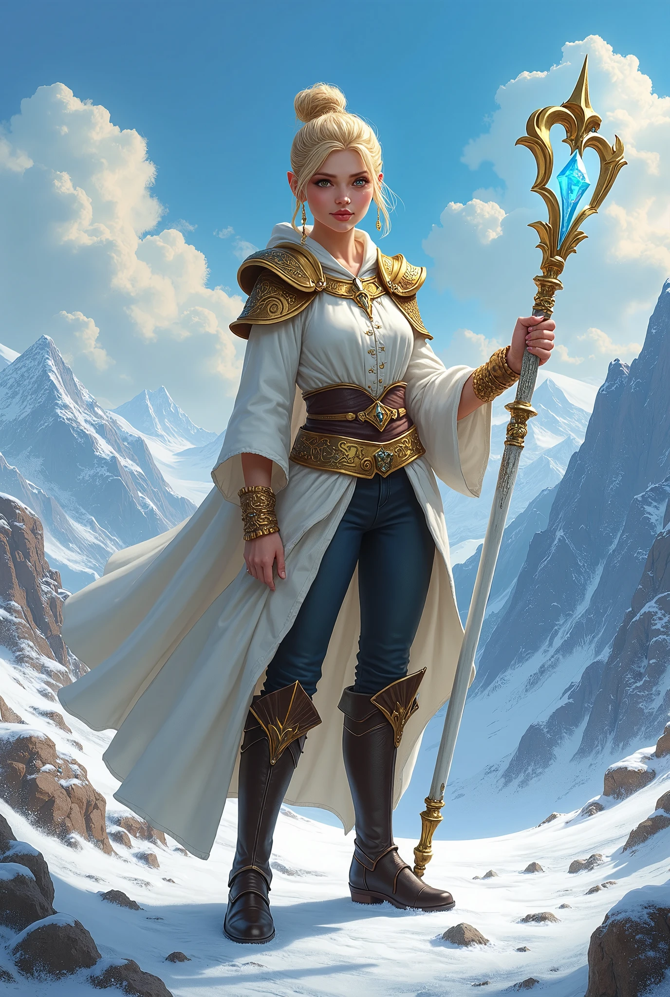 There is a woman in a white dress holding a sword - SeaArt AI