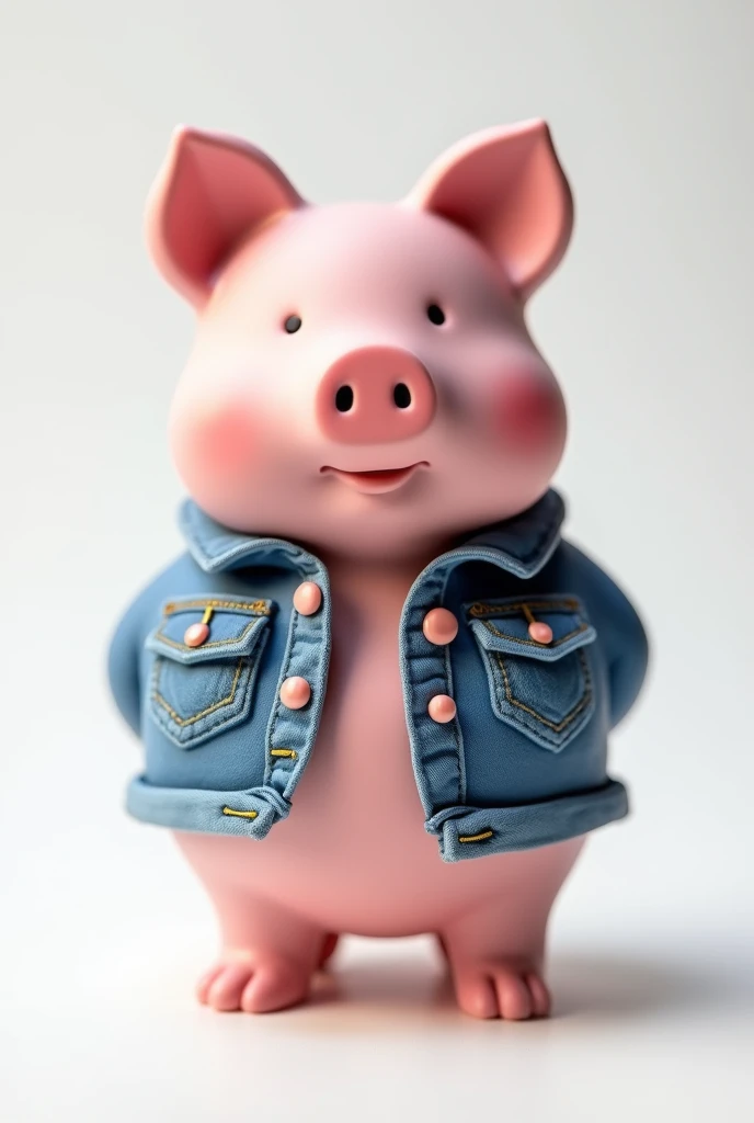 A matte pink porcelain piggy bank standing on all four legs, dressed in ...