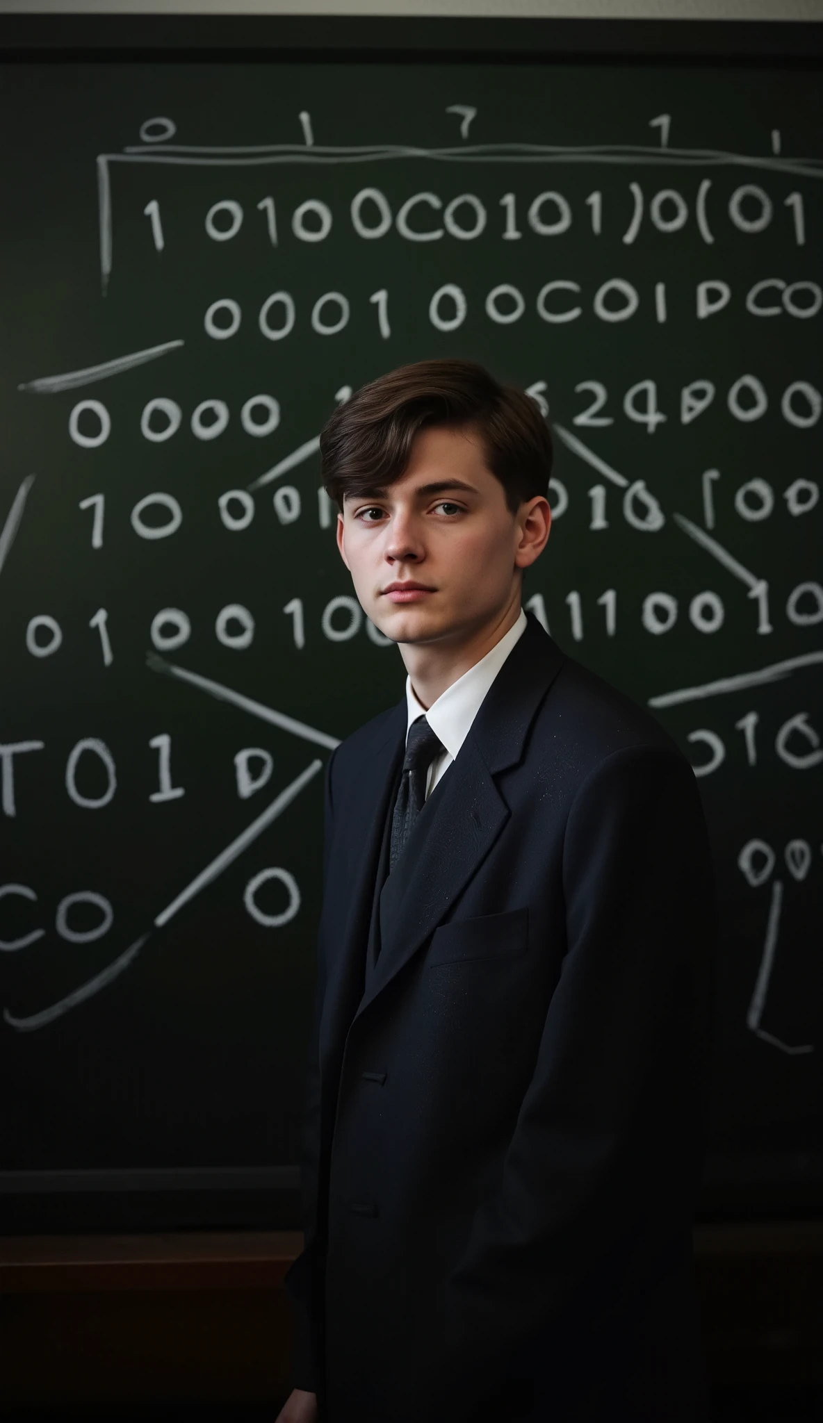 Arafed man in a suit standing in front of a blackboard - SeaArt AI