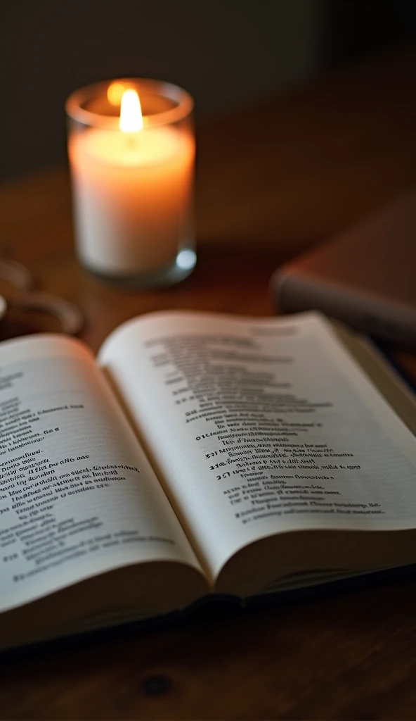 An open Bible with Psalm 27 highlighted, on a table with a burning ...