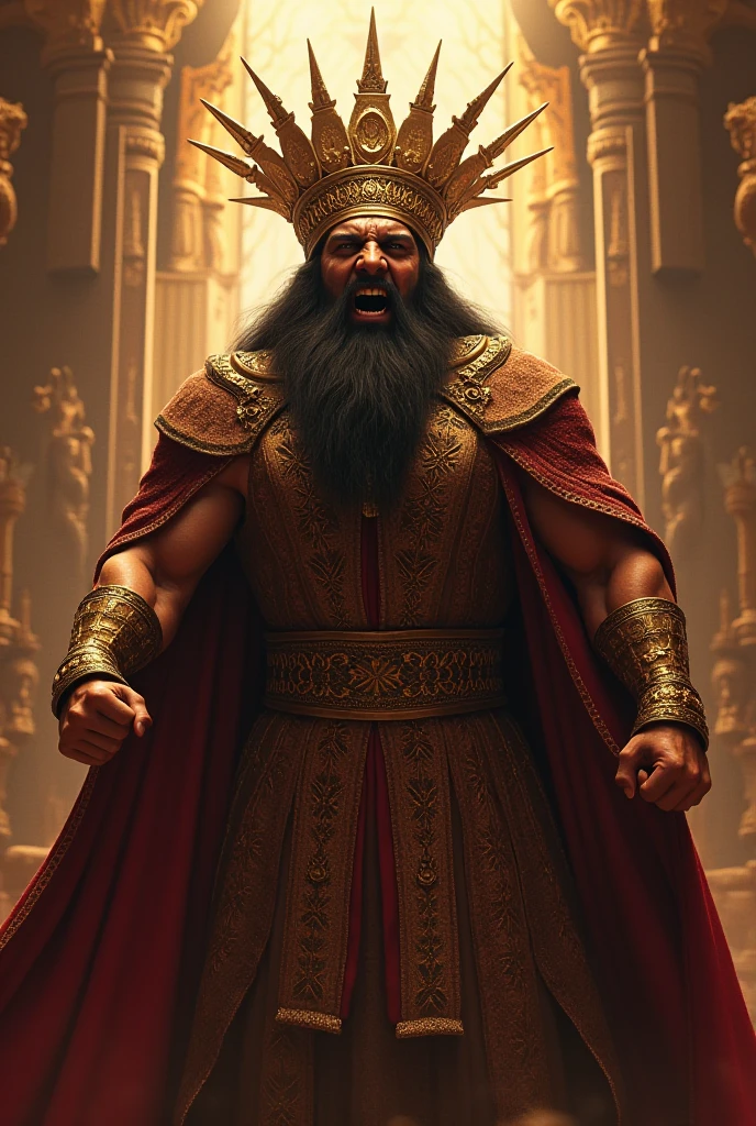 King Nebuchadnezzar in a large crown shouting furiously - SeaArt AI
