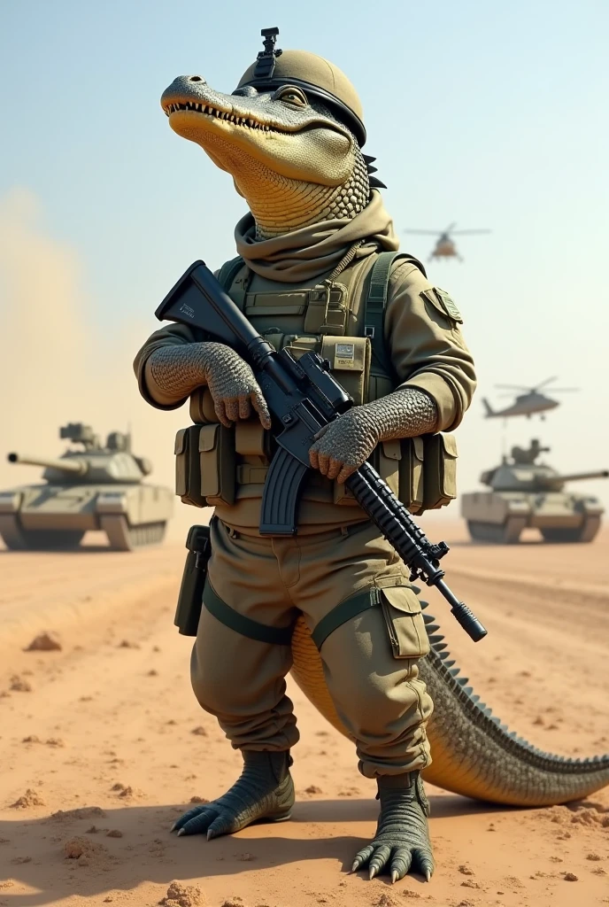 "Create an image of a standing crocodile, with the body of a crocodile ...