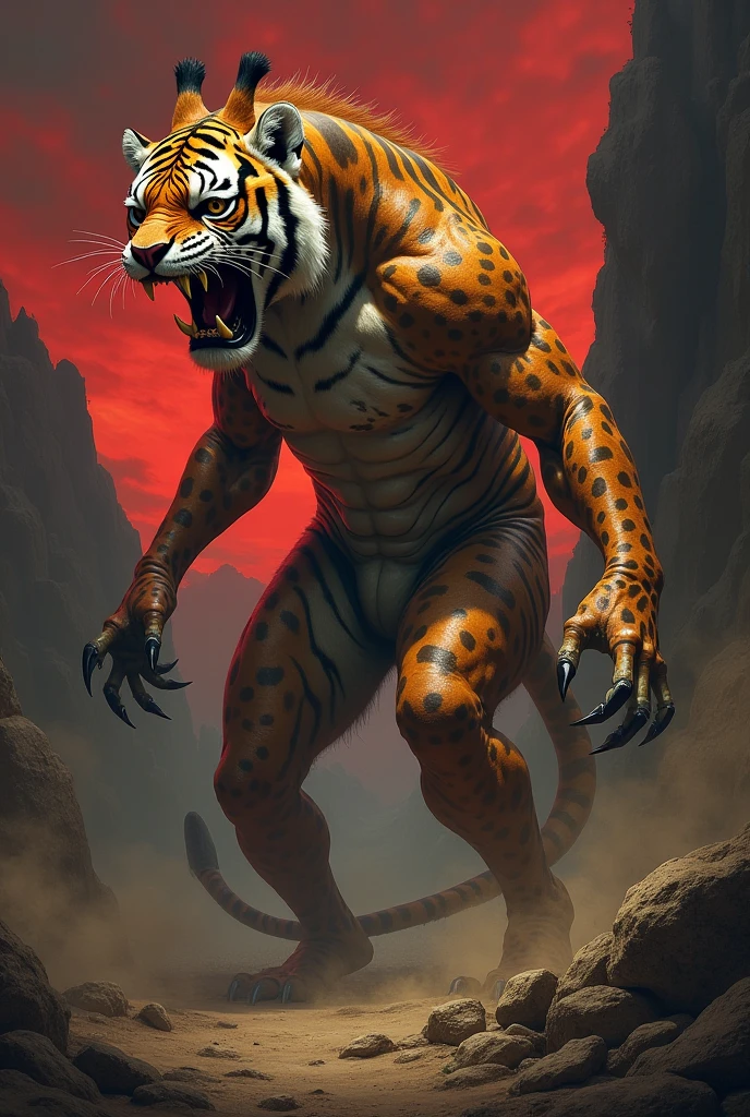 "A hybrid creature combining features of a giraffe and a tiger - SeaArt AI