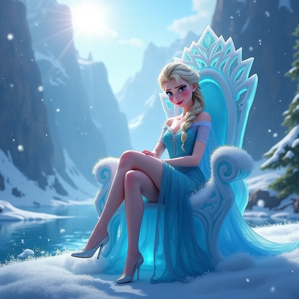 (1 Elsa Disney), sad face, short dress, show the shoulders, very beautiful - SeaArt AI