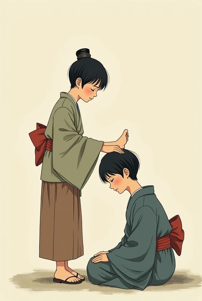 Boy foot on dogeza mother head - SeaArt AI