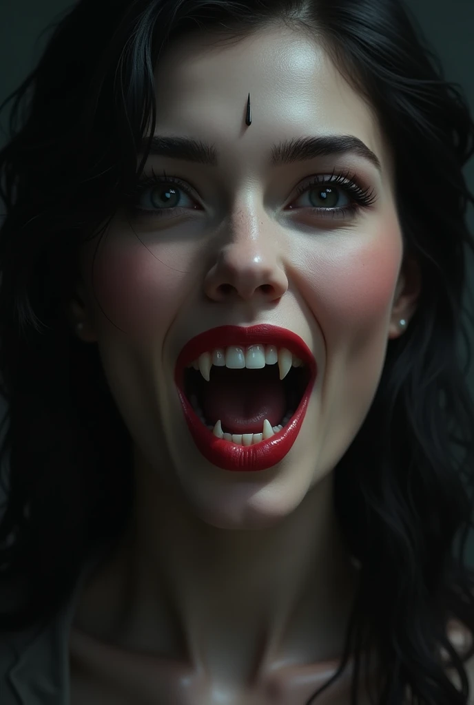Woman shows her vampire teeth - SeaArt AI