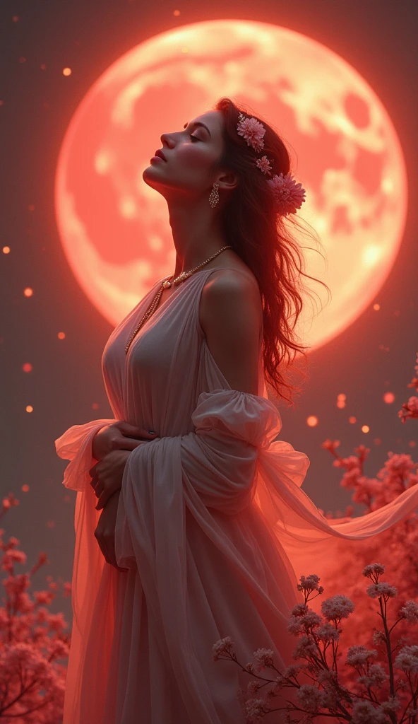 Soft look、 1 woman 、god々Shii、女god、vermilion、The background is the moon - SeaArt AI