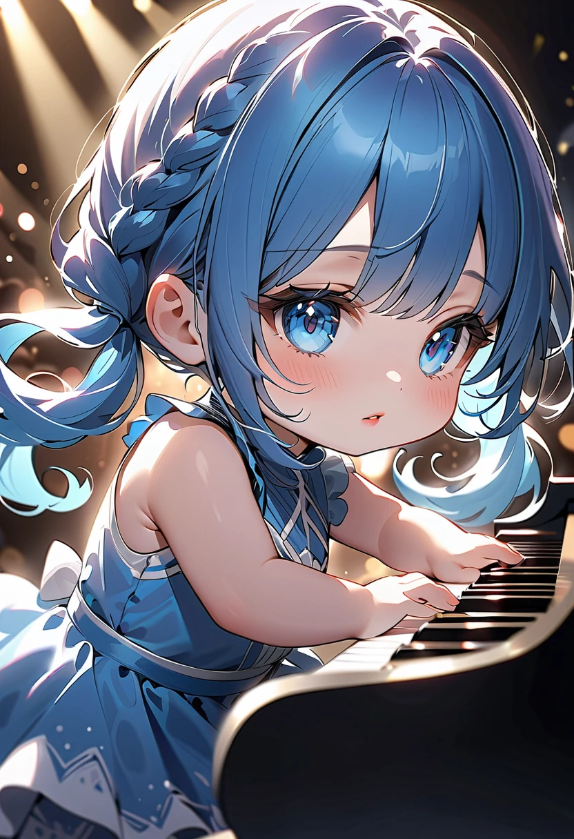 ((Chibi Girl、 one girl)), ((side view))、 Playing Piano at Concert ...