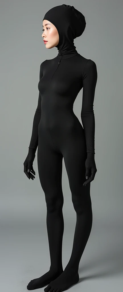 A beautiful asian Chinese woman girl wears black lycra turtleneck ...