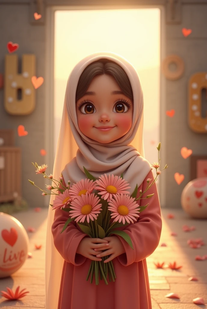 The cutest Islamic girl in the world holding a lovely bouquet of ...
