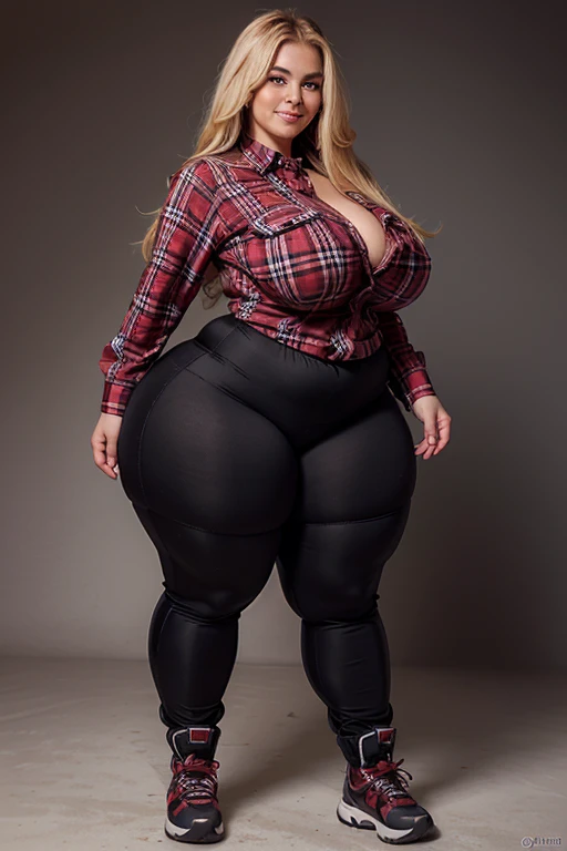 ブロンドの ussbbw, 300kg, 太ももが丸い , 大きな丸い尻 , ハイキングブーツ , 黒のハイキングパンツ - SeaArt AI