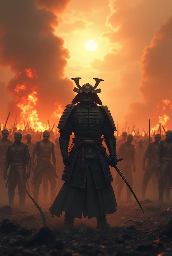 A samurai stands before a horde of thousands of zombies in an ...
