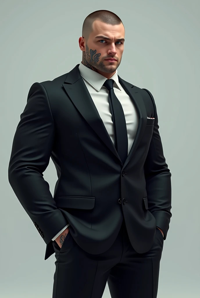 Create me a young handsome wide-built Russian man tattooed with blue eyes and bu - SeaArt AI