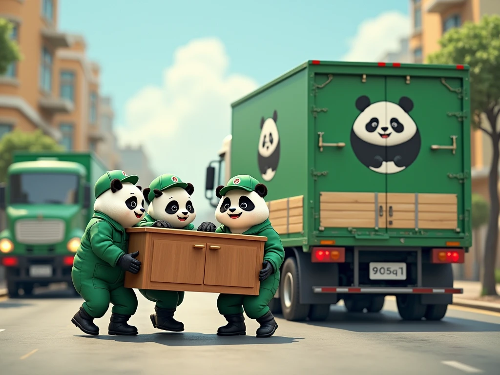 (Panda moving company ),( panda workers team carrying furniture from ...