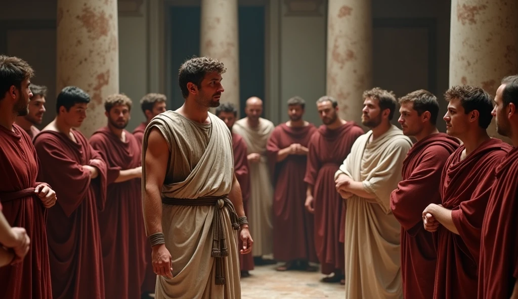 "An intense historical scene depicting the moment of Julius Caesar - SeaArt AI