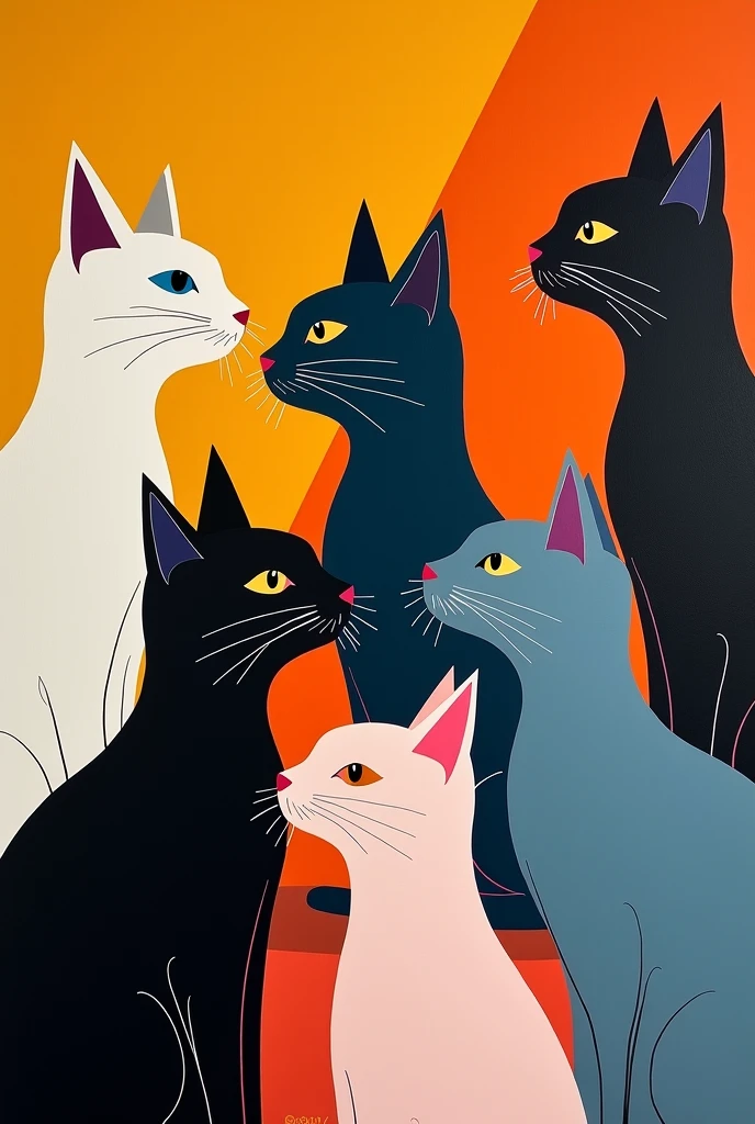 Painting of a group of cat with different colors and sizes, cat - SeaArt AI