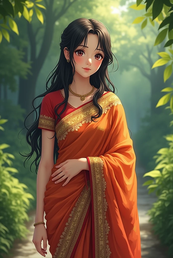 Anime girl with saree - SeaArt AI
