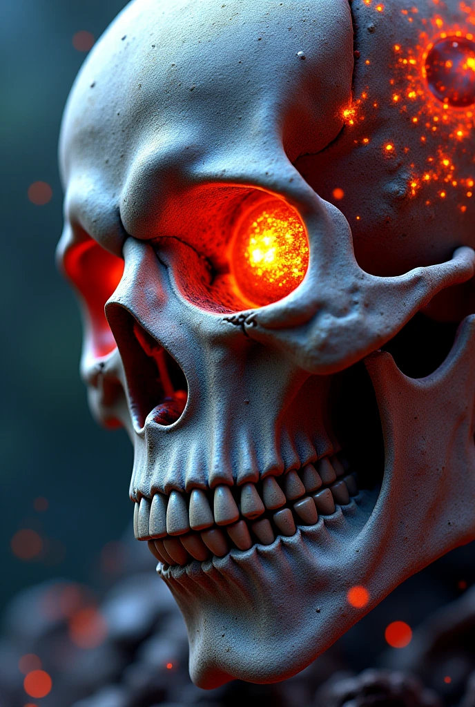 A closeup of a skull with a raging eye, Viking symbols, Impacting skull ...