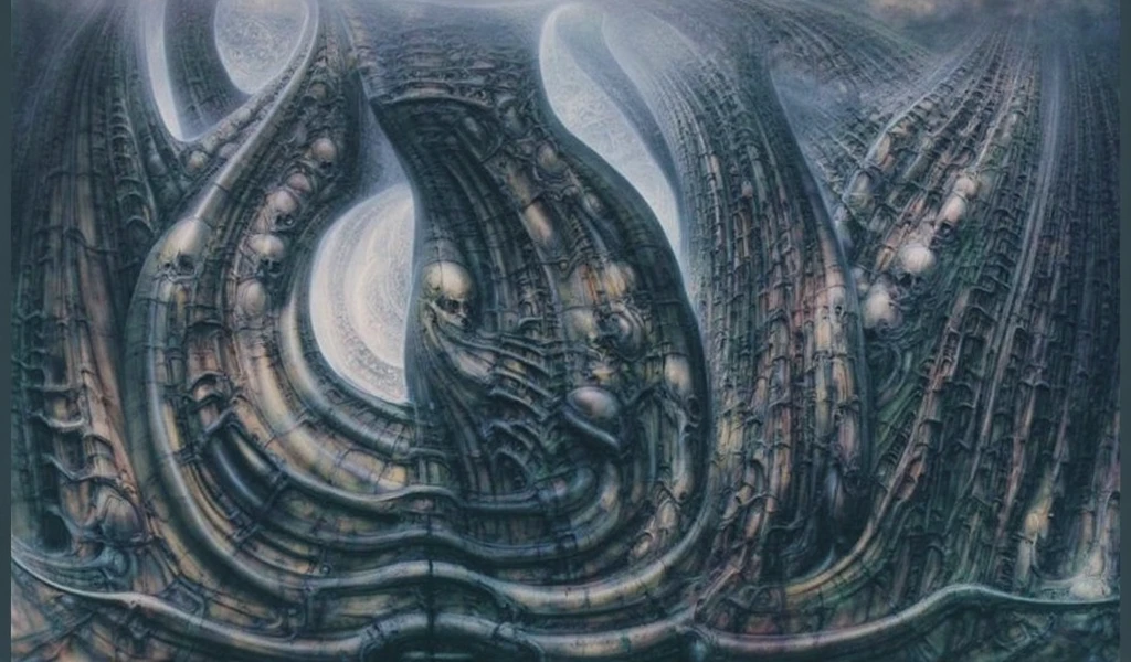 G1g3r, Giger_style, The image is a detailed view of H.R. Giger - SeaArt AI