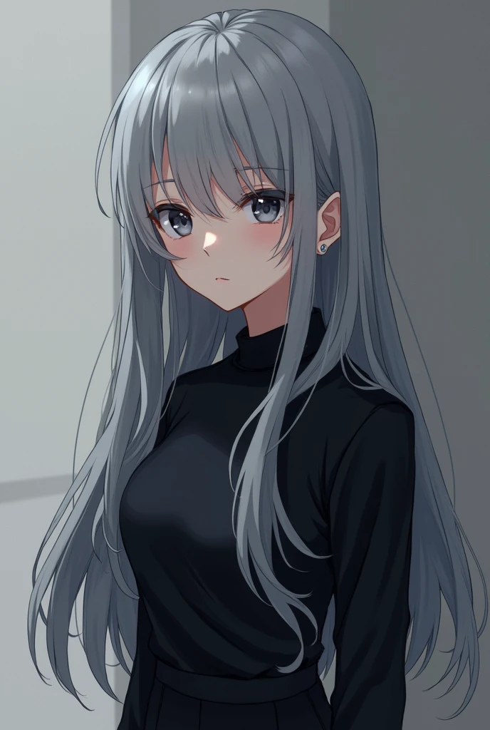 This girl has a very special look and fascinates , with dark gray eyes ...