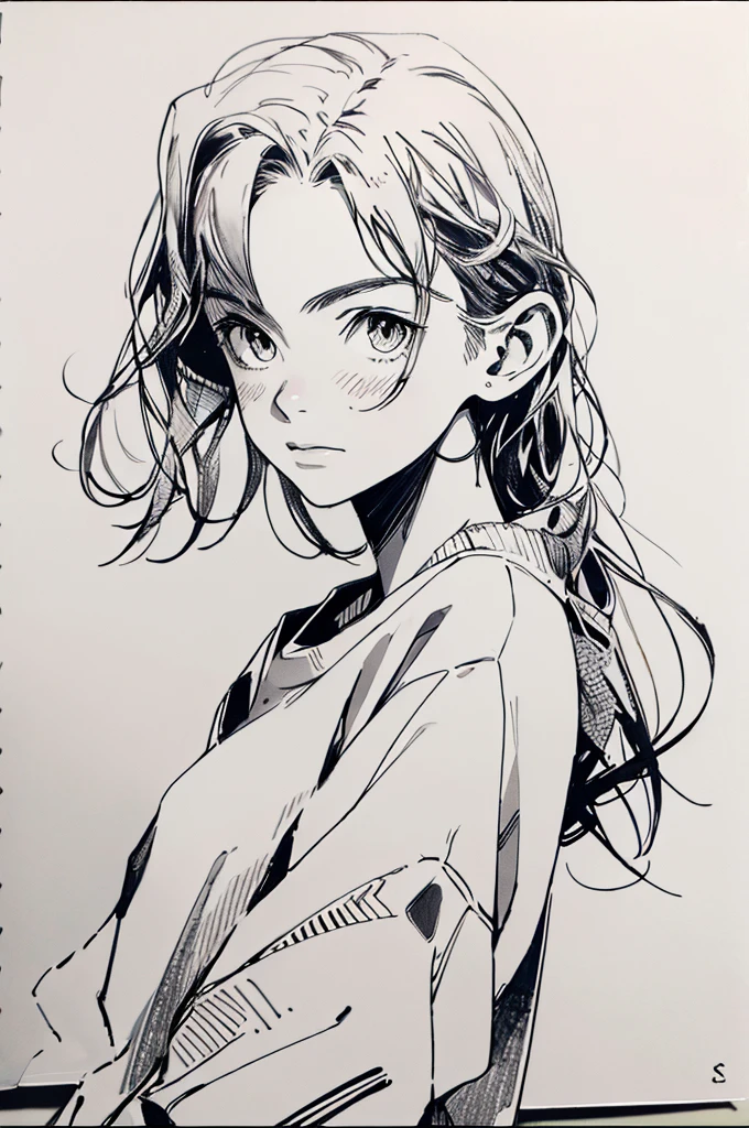 Pen_sketch_style, 1girl, solo, ink, sketch, - SeaArt AI