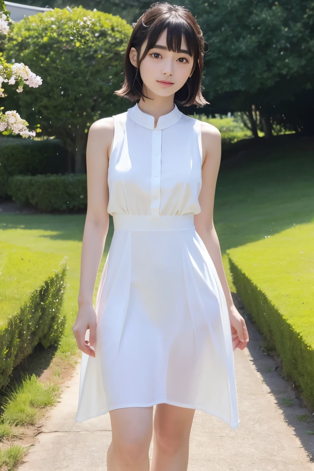 Araffe woman in a white dress walking down a path - SeaArt AI