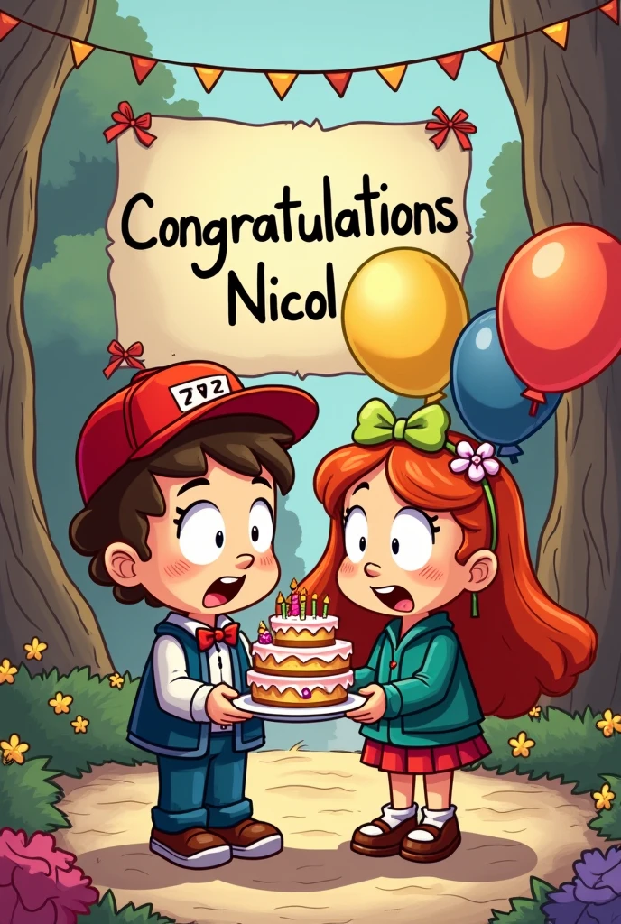 take a picture of Dipper and Mabel from the series Gravity Falls ...