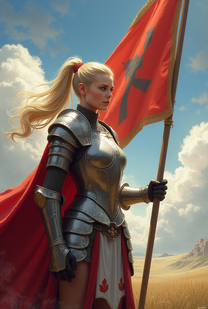 blonde ponytail woman Beautiful illustration fantasy knight Flag Bearer ...