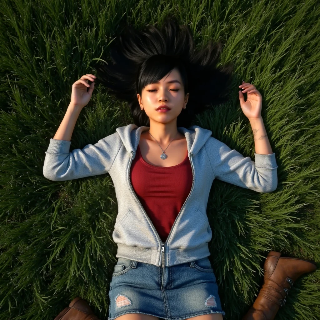 Top-down, full body view of a stunning young hrkswmr lying unconscious ...
