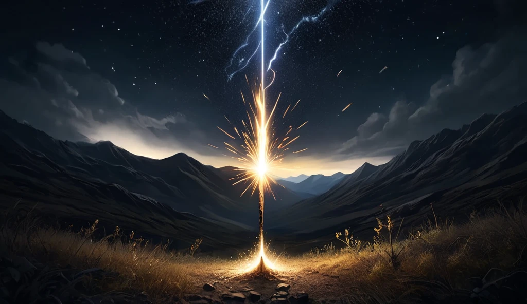 A spark of light appearing in the middle of nowhere, in a dark ...