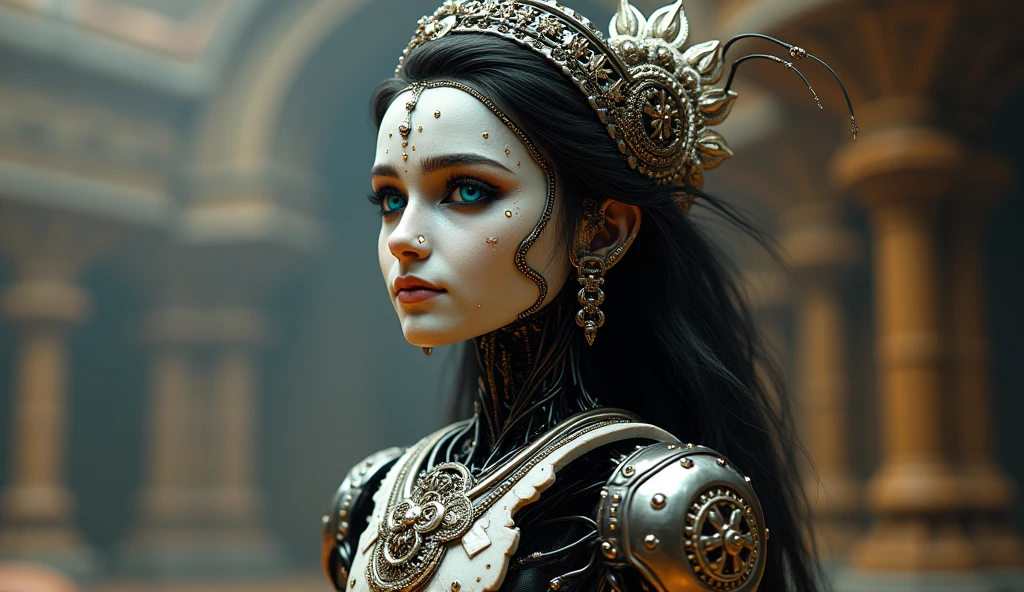 Robotic krishna, 8k unreal engine render, wires and gears ...