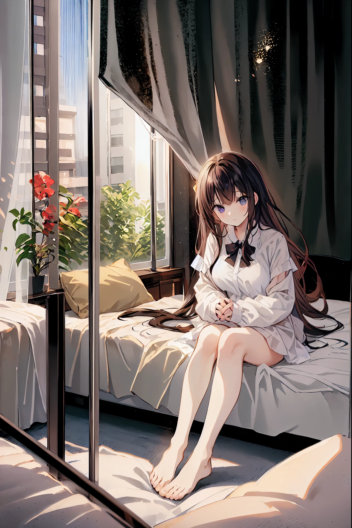 Anime Girl Sitting On A Bed In A Room With A Window SeaArt AI anime-girl-sitting-on-a-bed-in-a-room-with-a-window-seaart-ai
