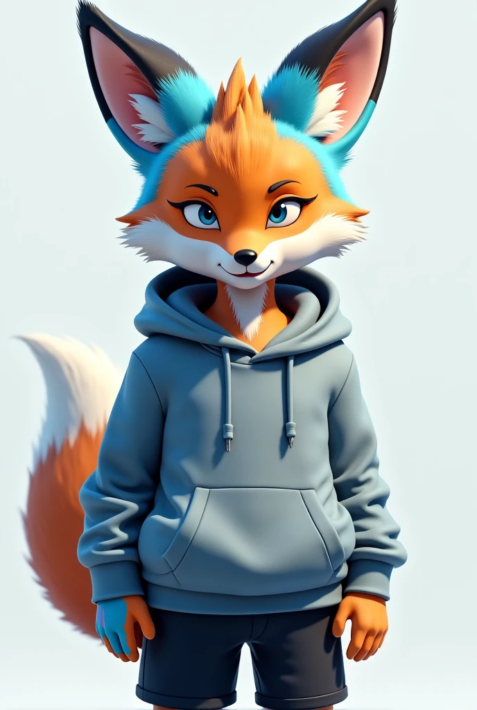 Boy kemono fox, blue fur with brown accents, grey hoodie, black shorts ...