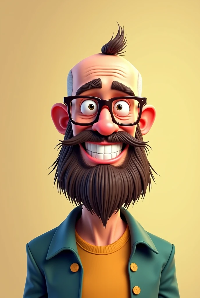 cartoon 45 year old man tall 70 kilos, with a shaved head and a padlock ...