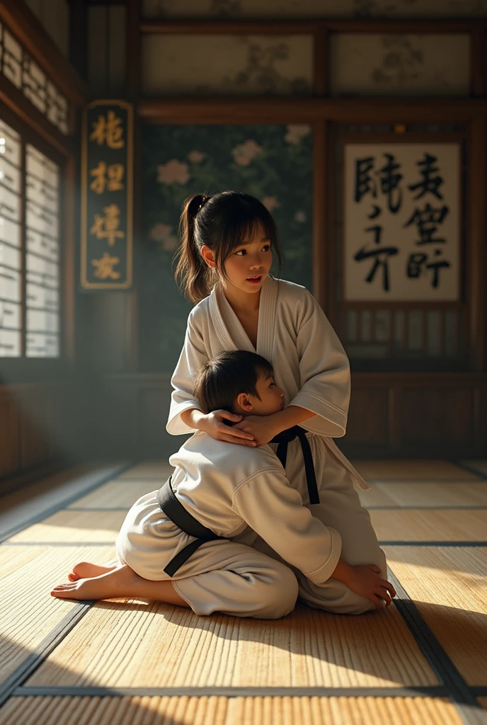 Old dojo, sister judogirl defeat brother with a jiu-jitsu uniform ...