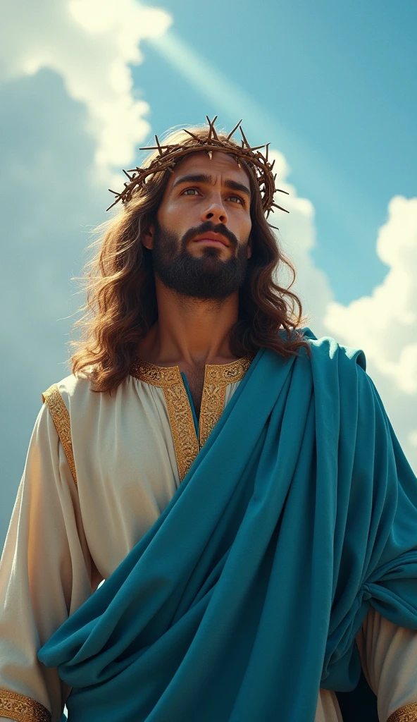 "A hyper-realistic and detailed depiction of Jesus Christ standing ...