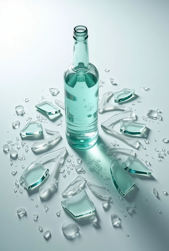 A bottle of vodka exploded on the ground , seen from above - SeaArt AI