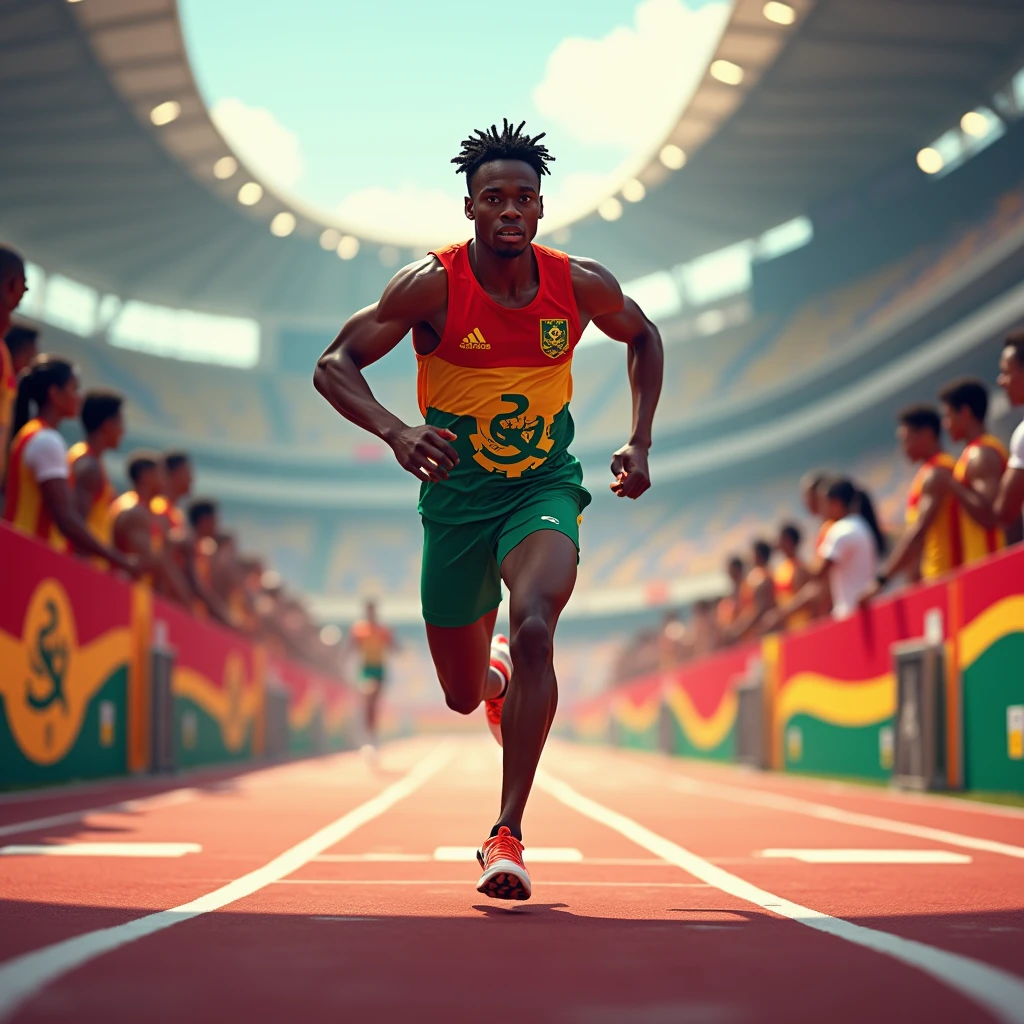 Image of a finish line , with a real Angolan person crossing the ...
