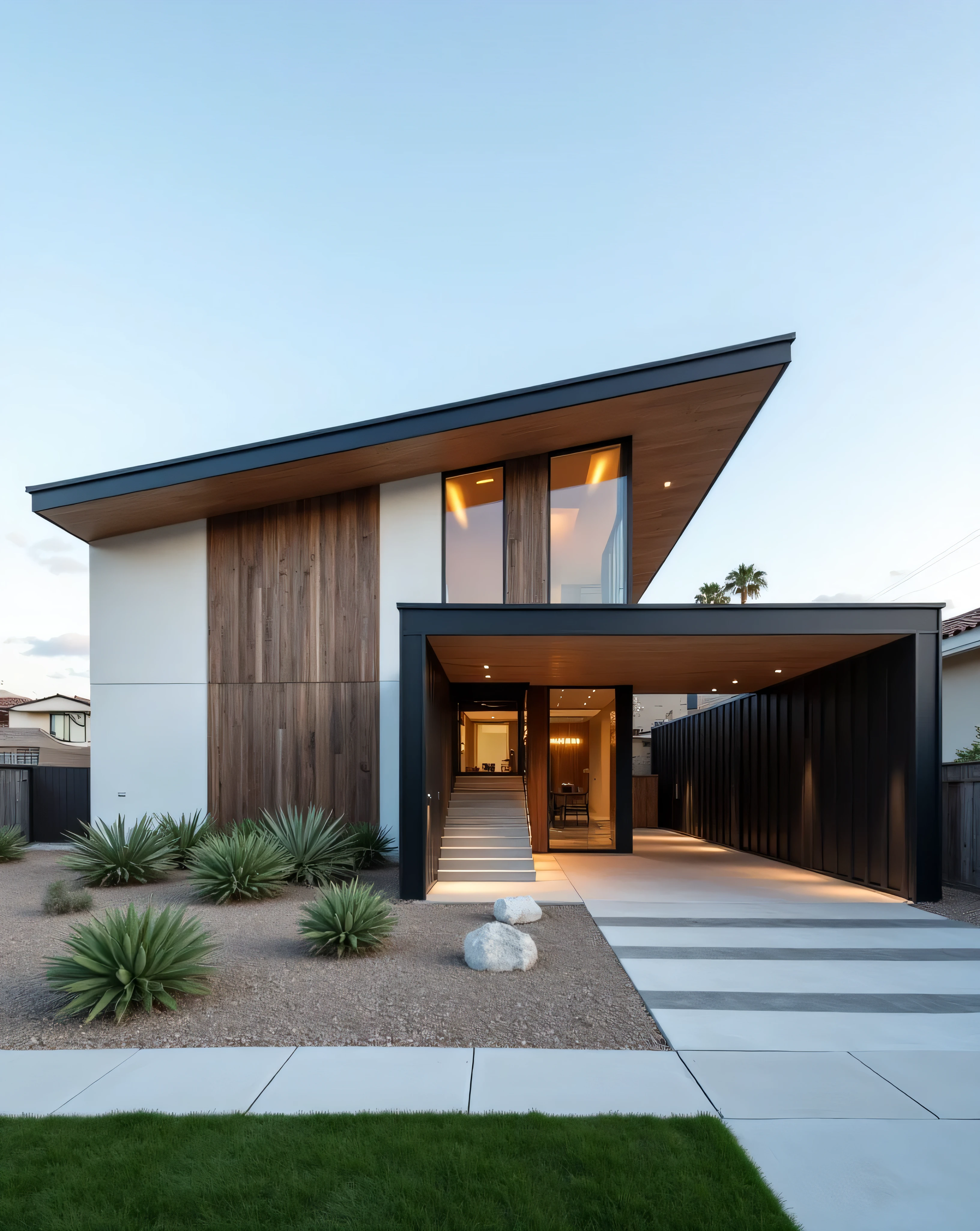 A view of a modern house with a large front yard - SeaArt AI